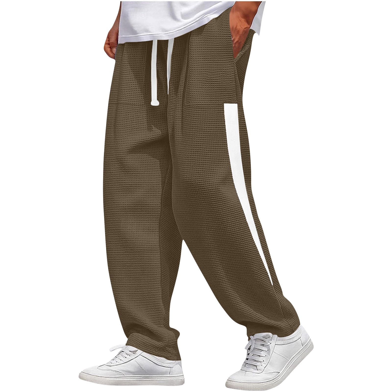 BXINGOHAI Waffle Baggy Sweatpants Men Casual Drawstring Wide Leg Track ...