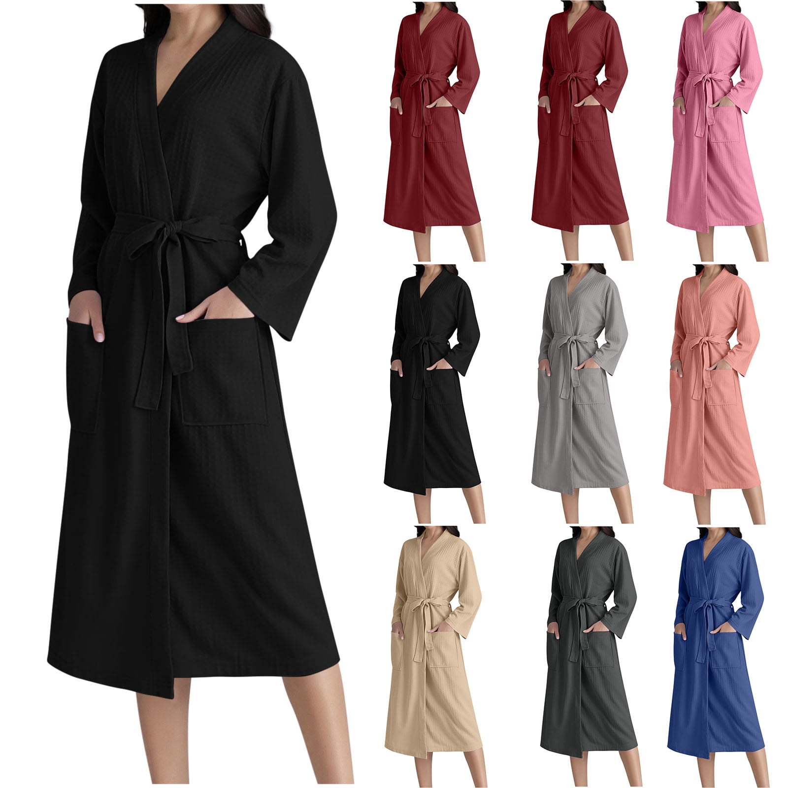 BXINGOHAI Waffle Robes for Women Bathrobe Lightweight Knee Length Long ...