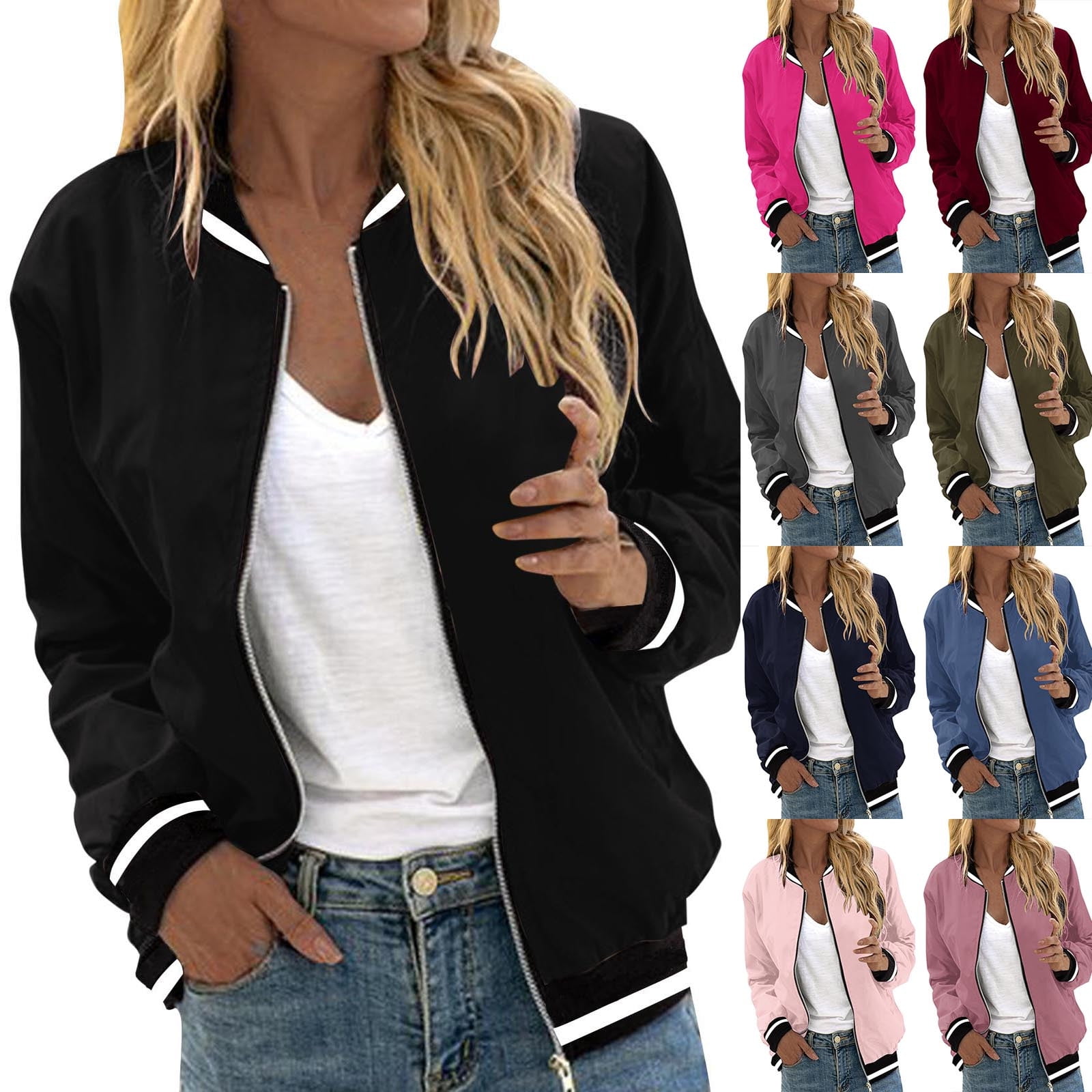 BXINGOHAI Women Bomber Jacket Casual Button Down Varsity Jackets ...