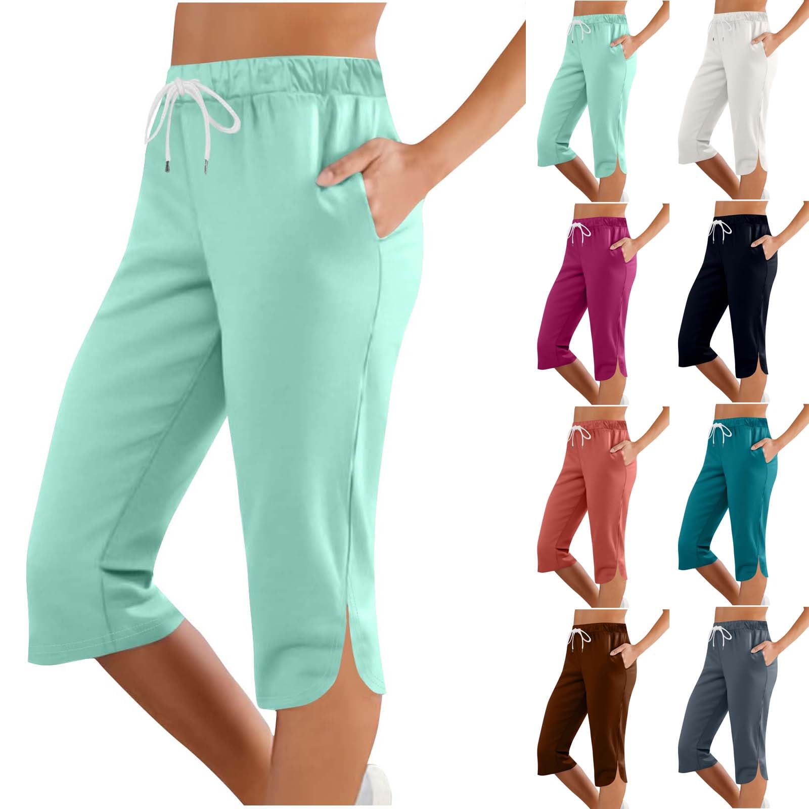 BXINGOHAI Women's Capri Pants, Cotton Wide Leg Capris Sweatpants Lounge ...