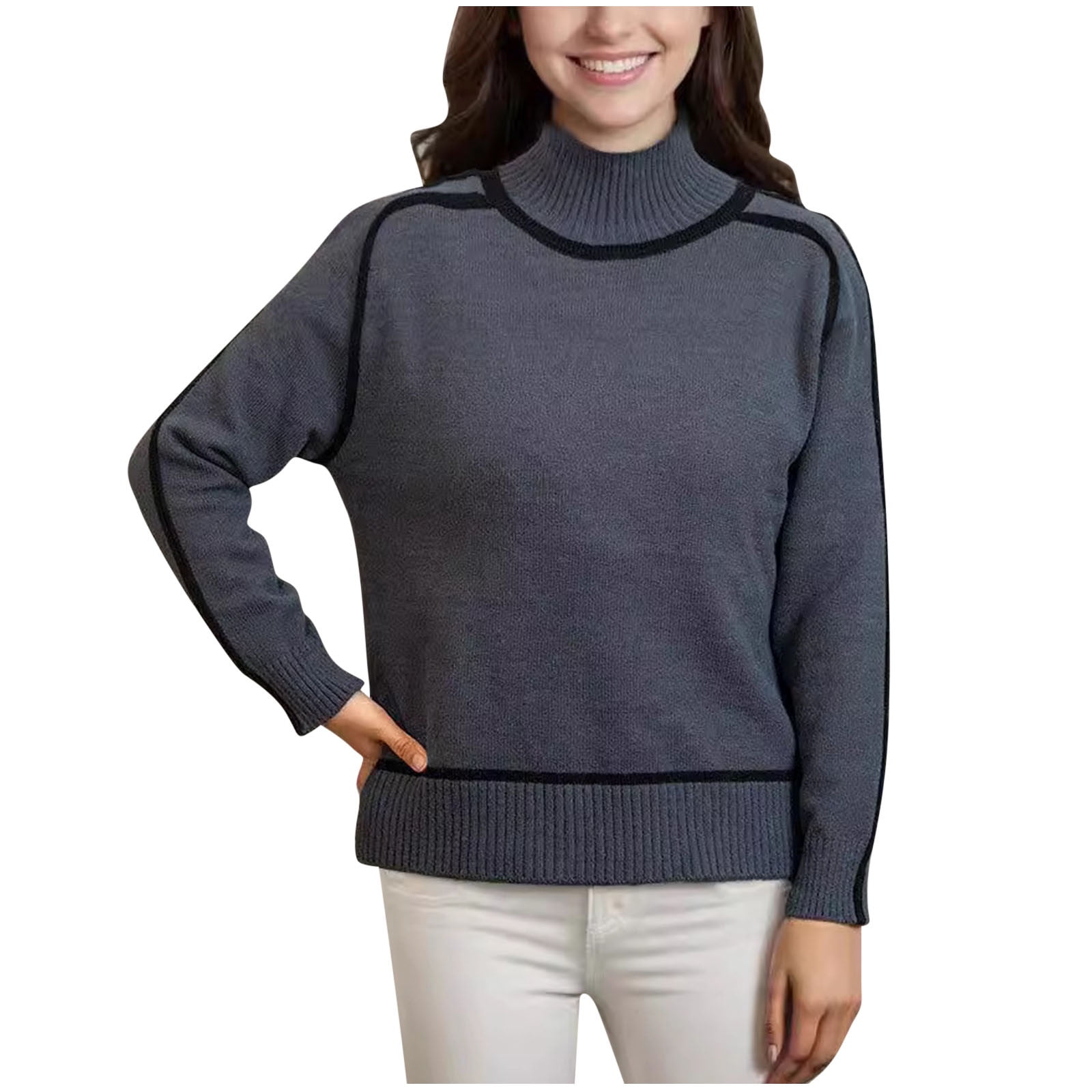 BXINGOHAI Women's Fall Turtleneck Sweaters Trendy Long Sleeve Knit ...