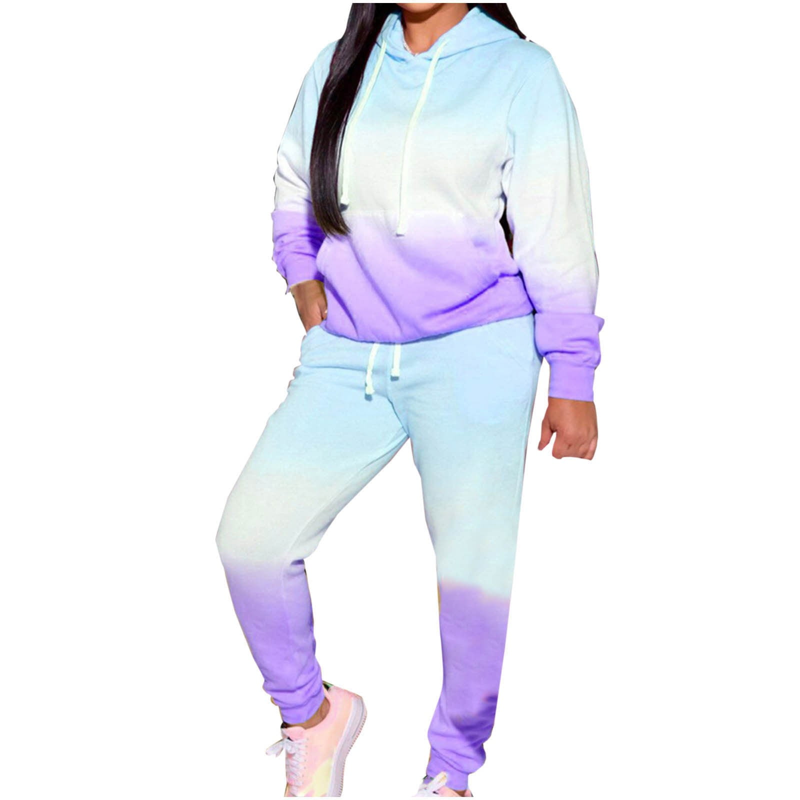 BXINGOHAI Women's Gradient 2 Piece Sweatsuits Casual Drawstring Hoodie ...