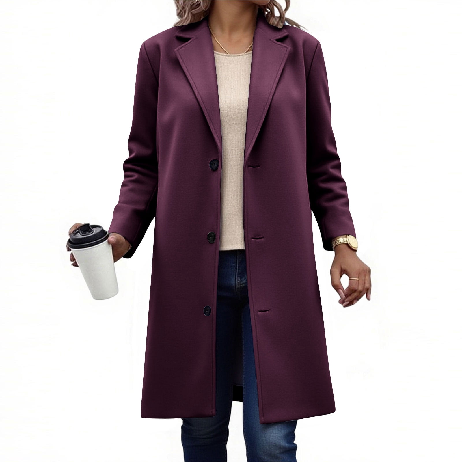 BXINGOHAI Women's Long Pea Coat Single Breasted Notch Lapel Trench Coat ...