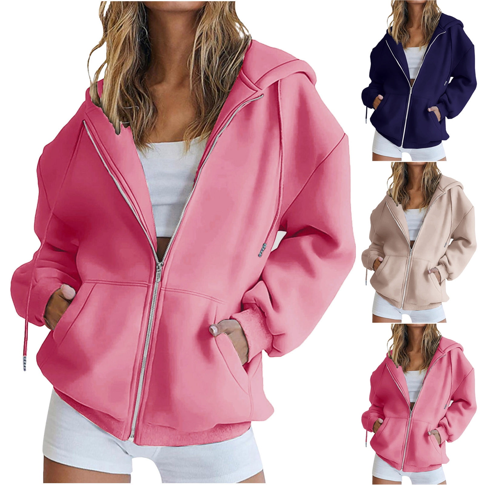 BXINGOHAI Women's Zip Up Hoodies Long Sleeve Sweatshirts Fall Outfits Casual Oversized Full Zip ...