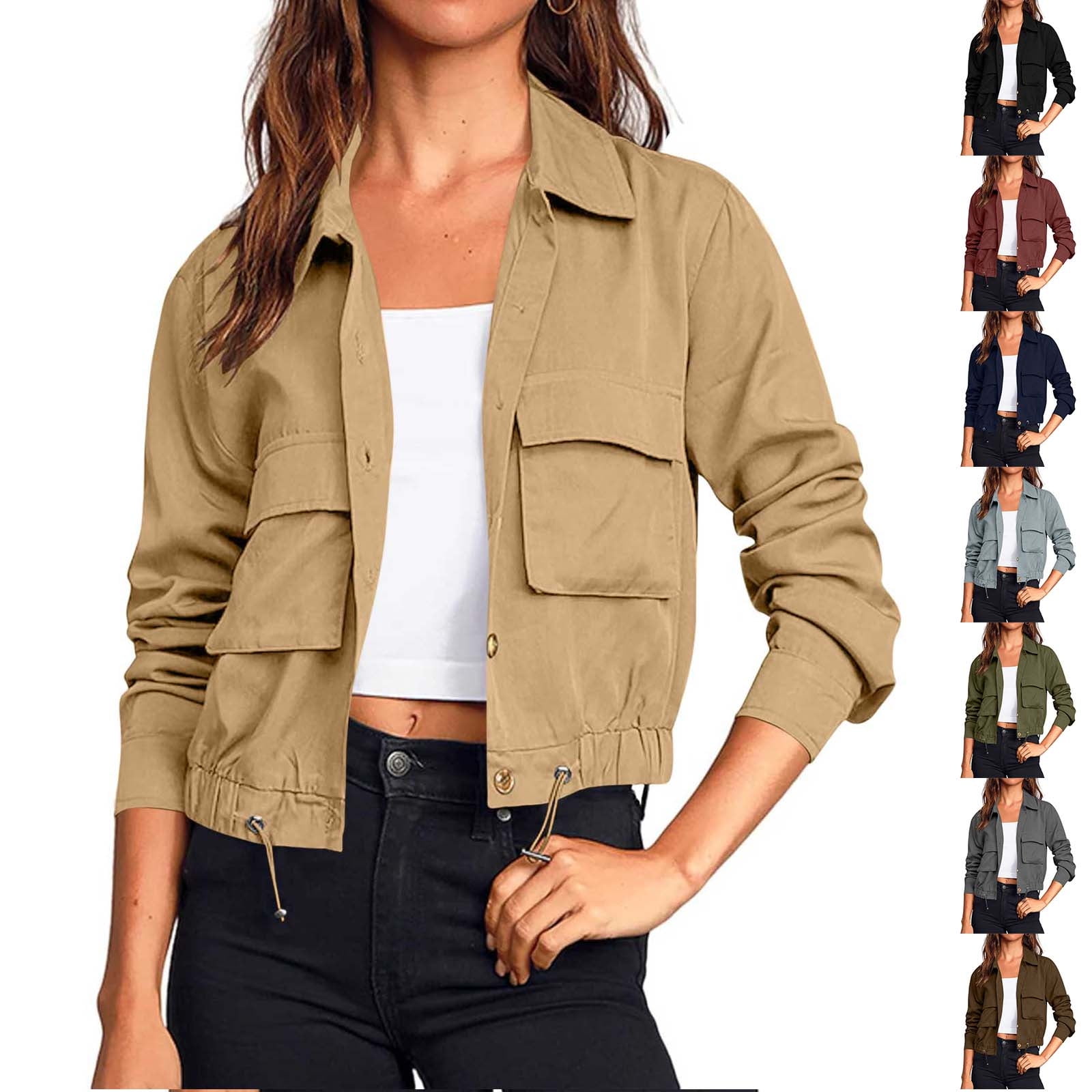 BXINGOHAI Womens Cropped Bomber Jacket Button Down Varsity Jackets ...