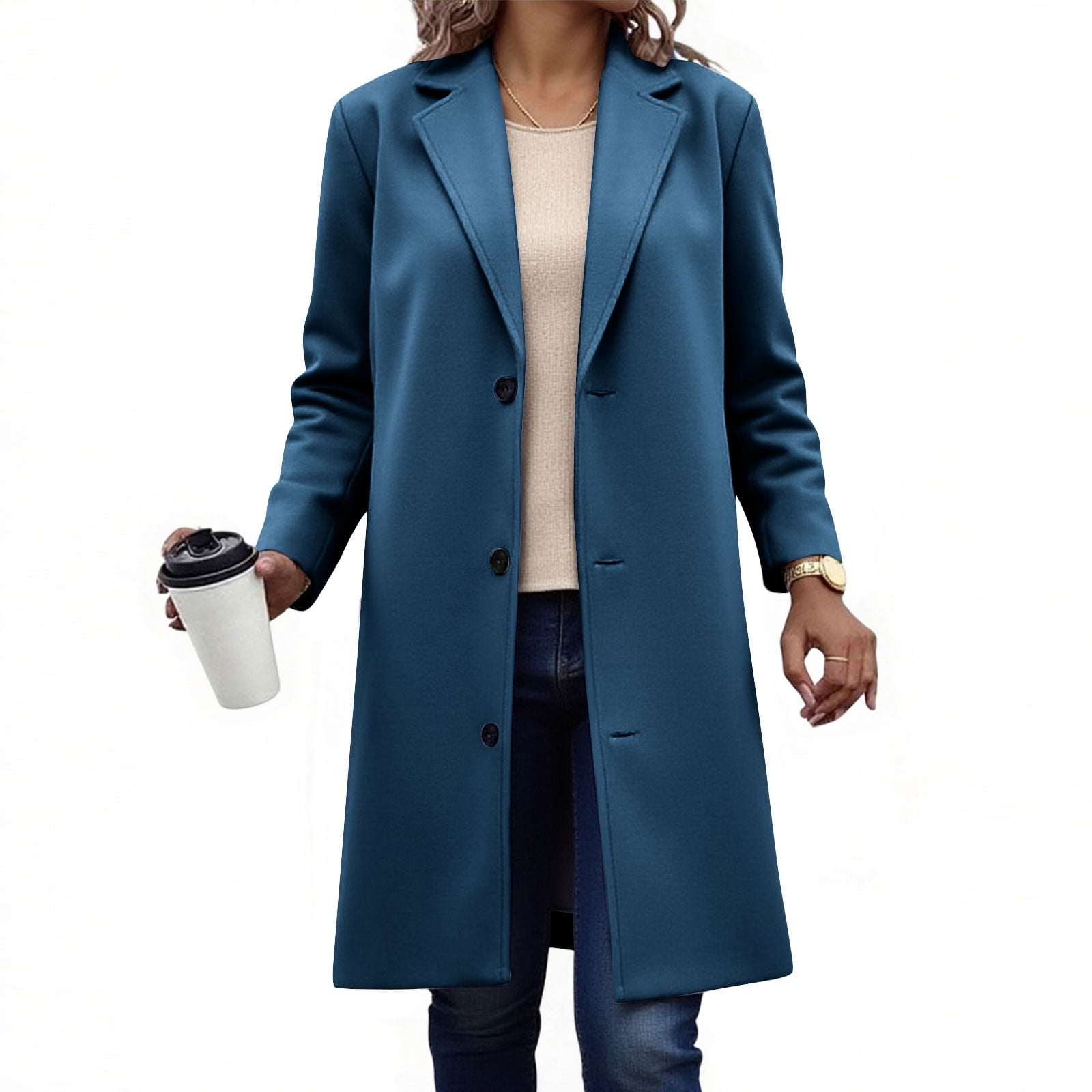 BXINGOHAI Womens Long Pea Coats Single Breasted Lapel Jackets Casual ...