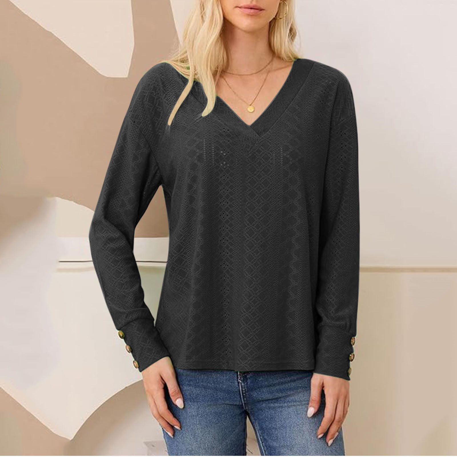 BXINGOHAI Womens Long Sleeve Tops T Shirts V Neck Casual Top ...