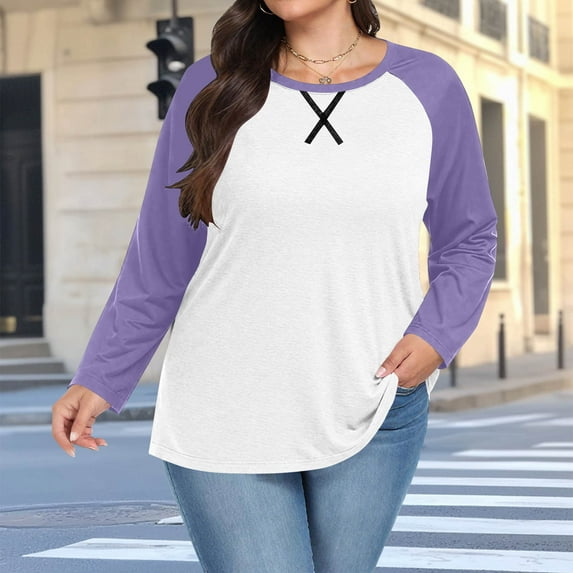 BXINGOHAI Womens Plus Size Long Sleeve Shirts Crewneck Tunic Tops Basic ...
