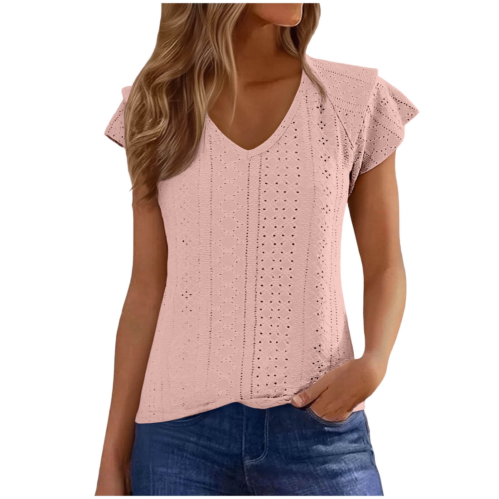 BXINGOHAI Womens Summer Tops Cap Sleeve Trendy V Neck Loose Fit T ...