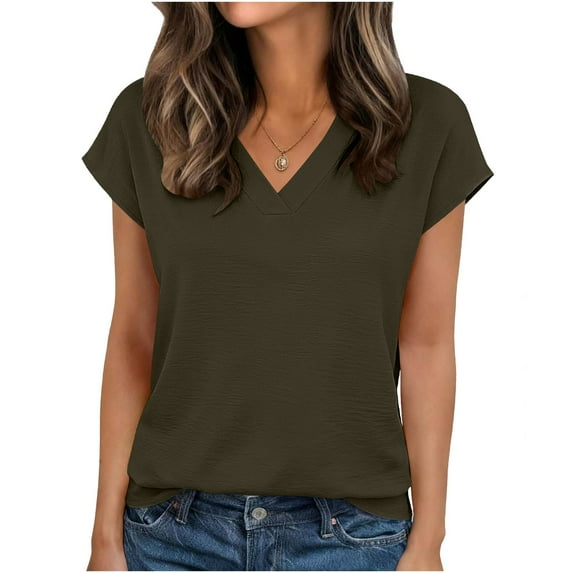 BXINGOHAI Womens Summer V Neck T Shirts Casual Short Sleeve Flowy Tops ...