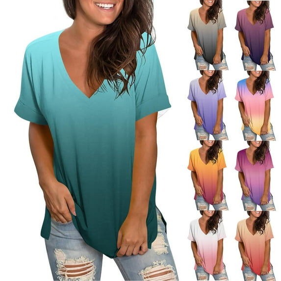 BXINGOHAI Womens T Shirts Basic V Neck Tee Loose Fitting Casual Short Sleeve Tops Orange,2XL ...