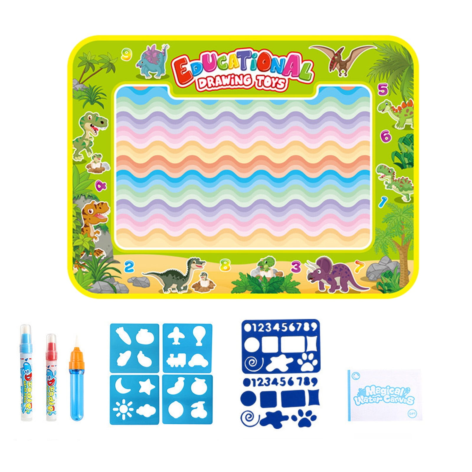 BXIRSM Magical Water Drawing Mat for Kids Educational Learning Toy with Stencils & Pens ...