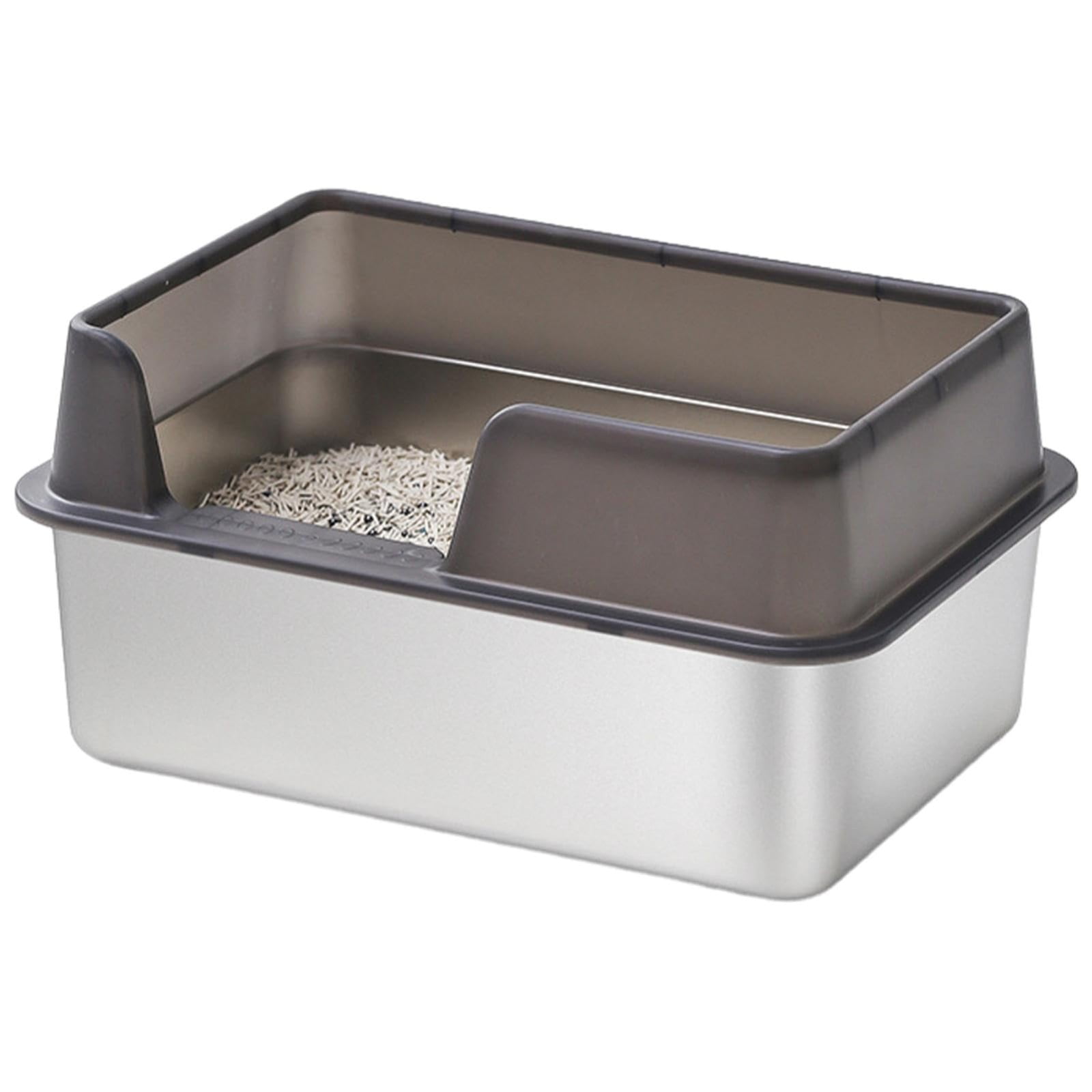 BXIRSM Open Cat Litter Tray With Rim, Stainless Steel Cat Litter Tray ...
