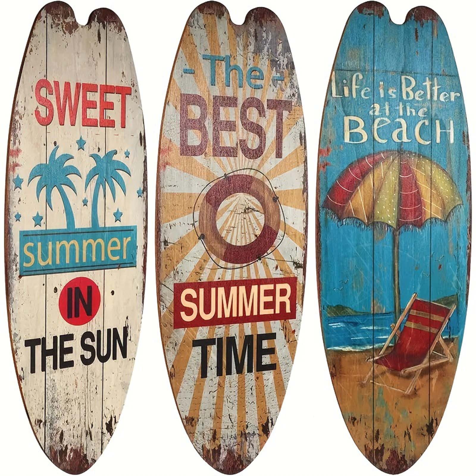 BXIRSM Vintage Surfboard Wall Art Decor, Set of 3 Inspirational Summer ...