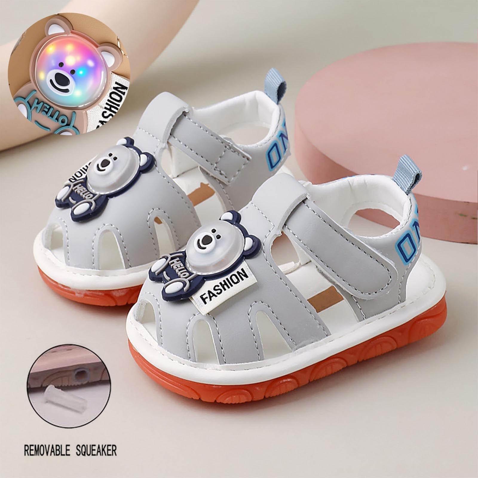 BXJX Baby Boys Girls Light-Up Squeaky Sandals- Closed-Toe Rubber Soft ...