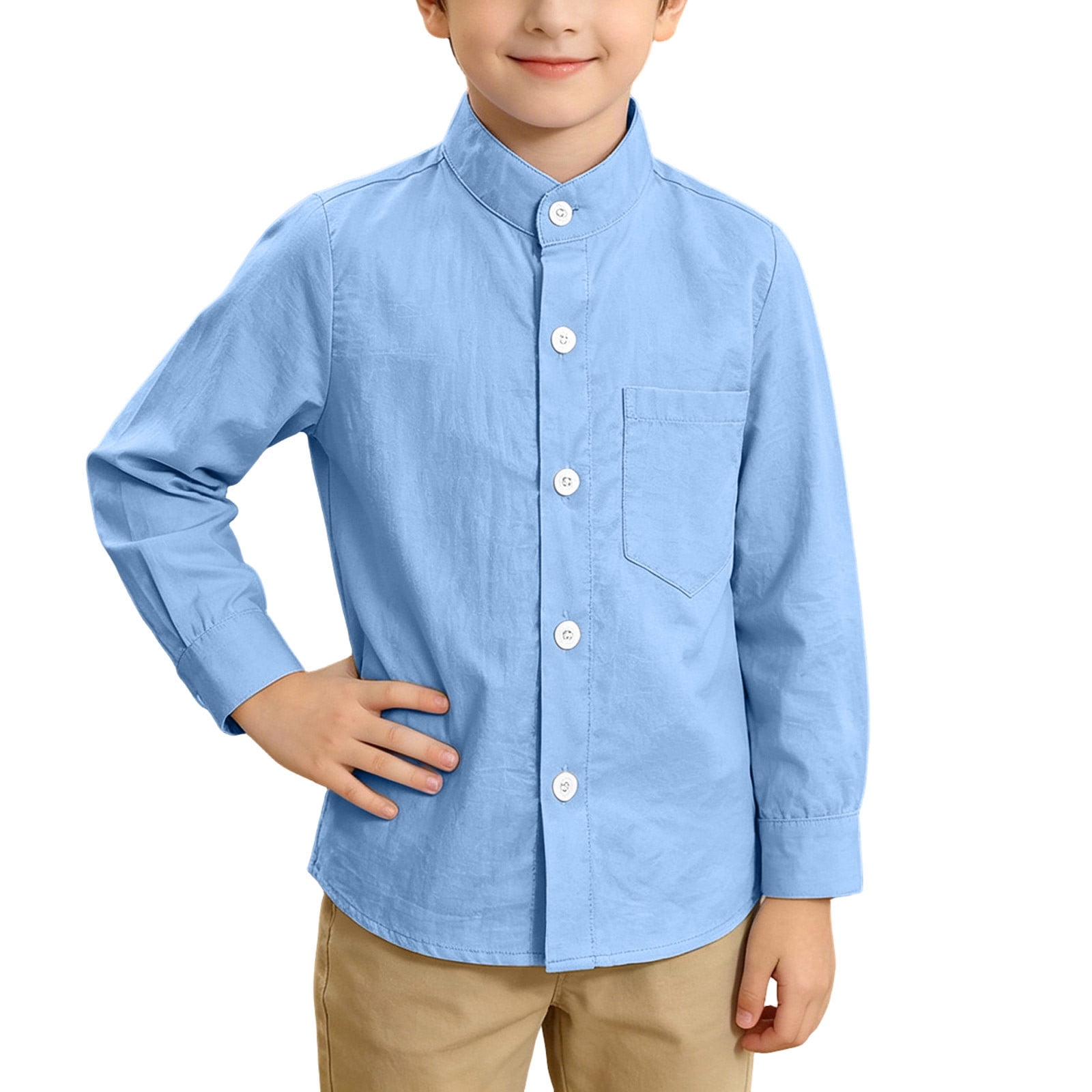BXJX Boys Button Down Shirts, School Uniform Daily Stand Collar Formal ...