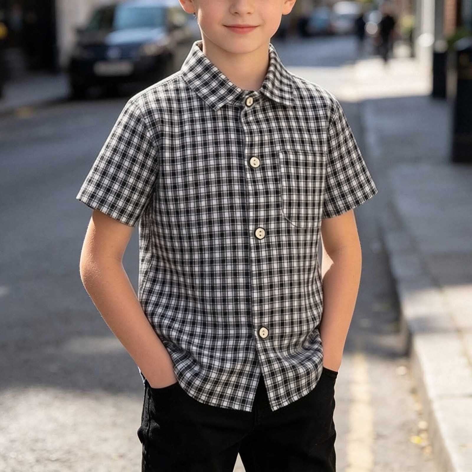BXJX Boys Button-Down Shirts, Summer Collared Casual Short Sleeve Kids ...