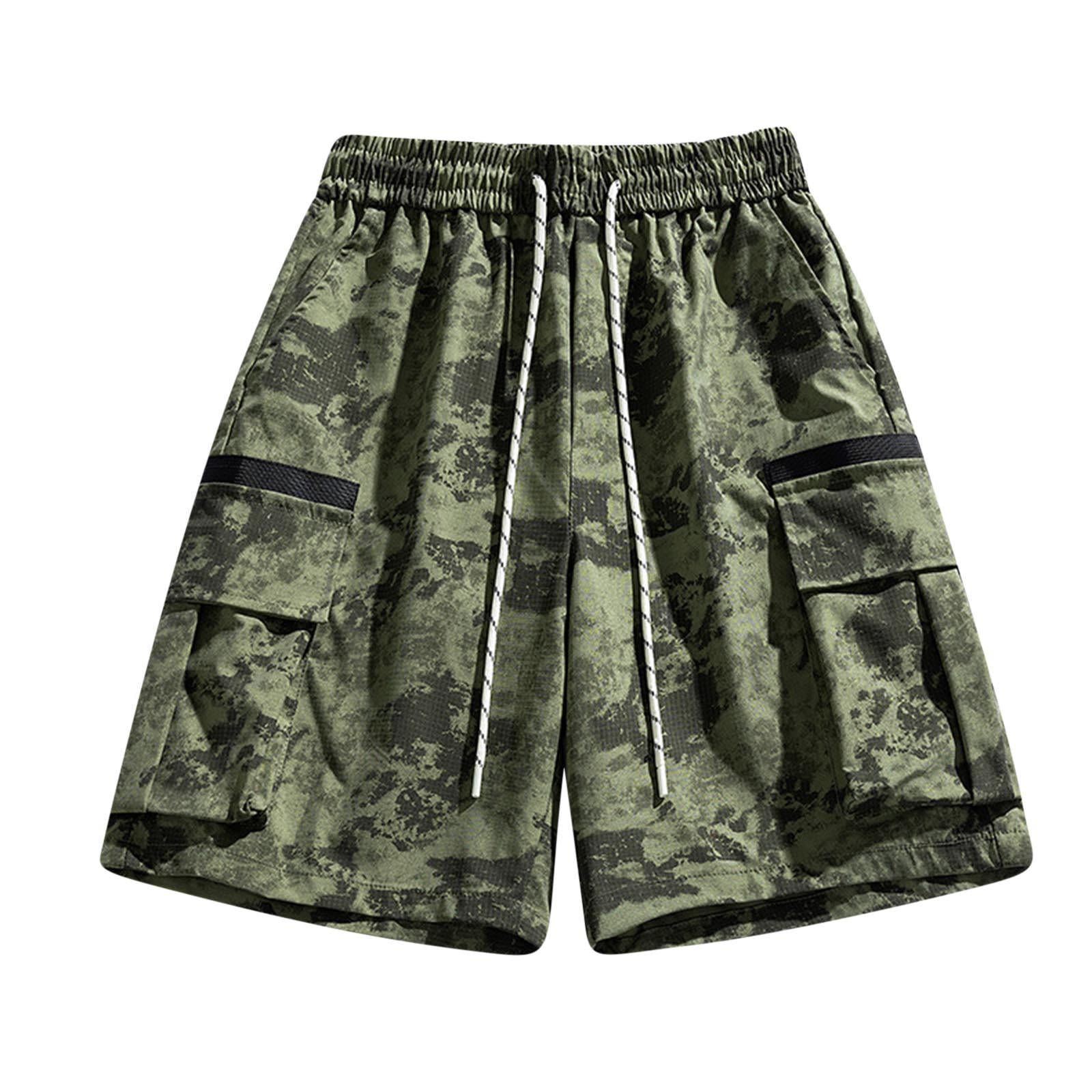 BXJX Camo Cargo Shorts for Men- Elastic Waist Casual Drawstring Quick ...