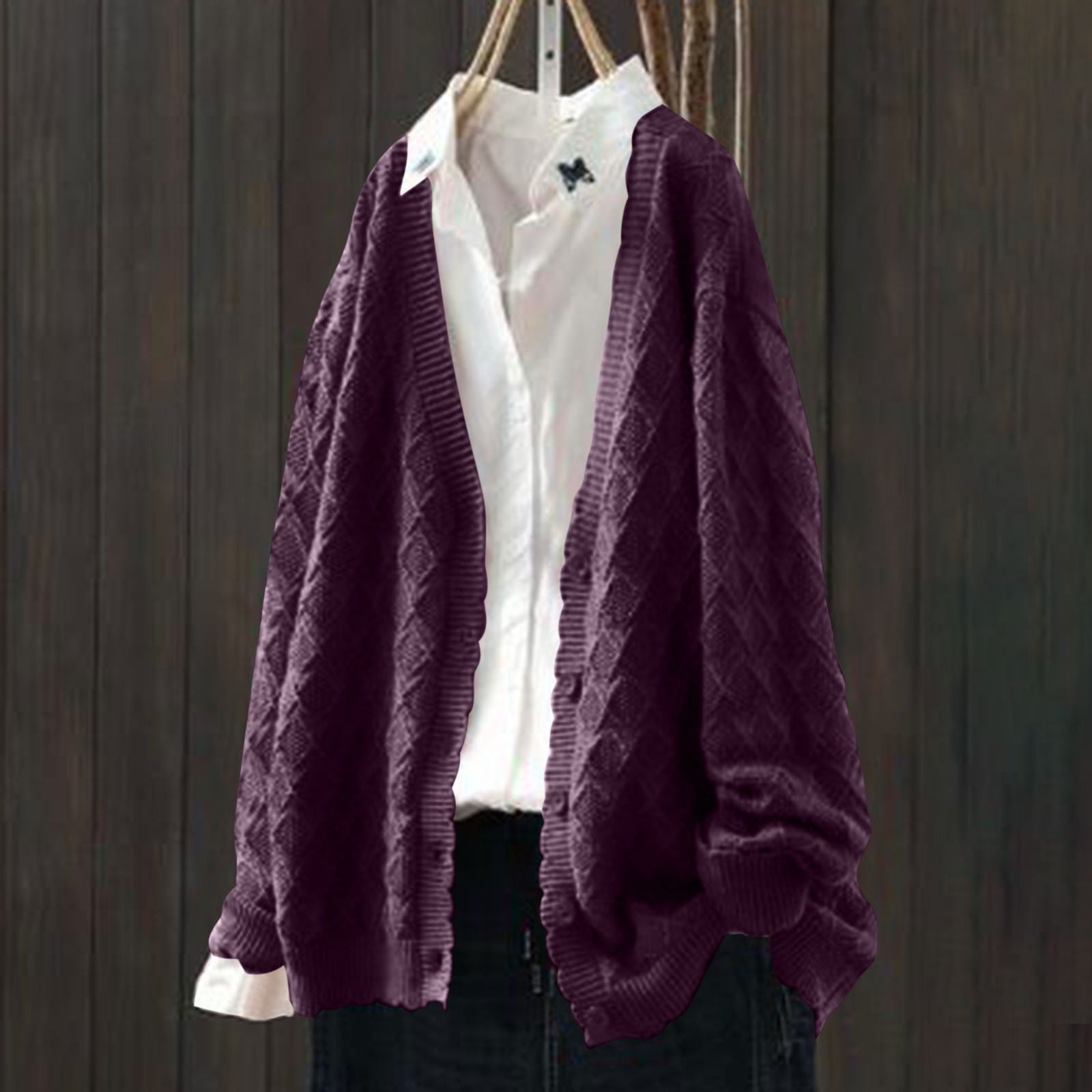 BXJX Cardigans for Women Knitted Button Up Vintage Loose Lazy Dough ...