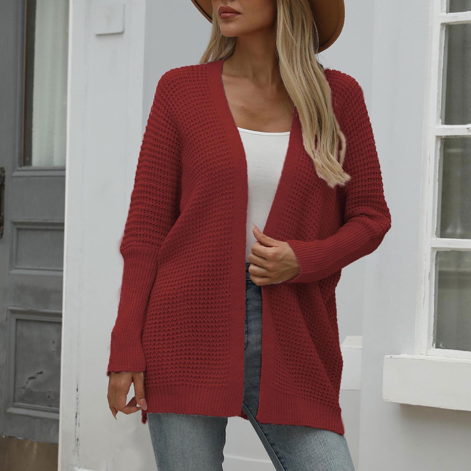 BXJX Cardigans for Women Winter Fall Solid Color Casual Solid Color ...