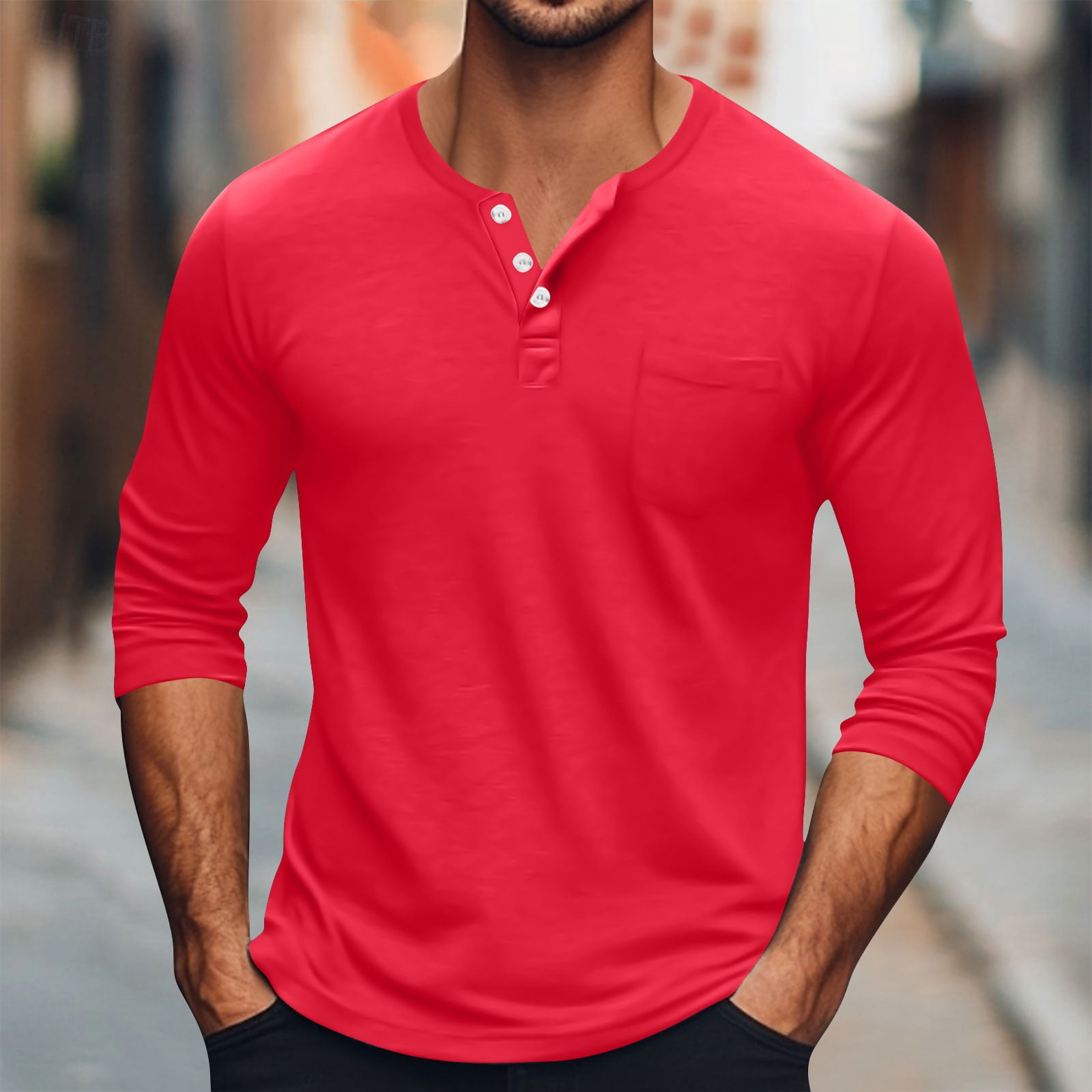 BXJX Classic Henley Shirts with Pocket Mens- Long Sleeve Casual Comfy ...