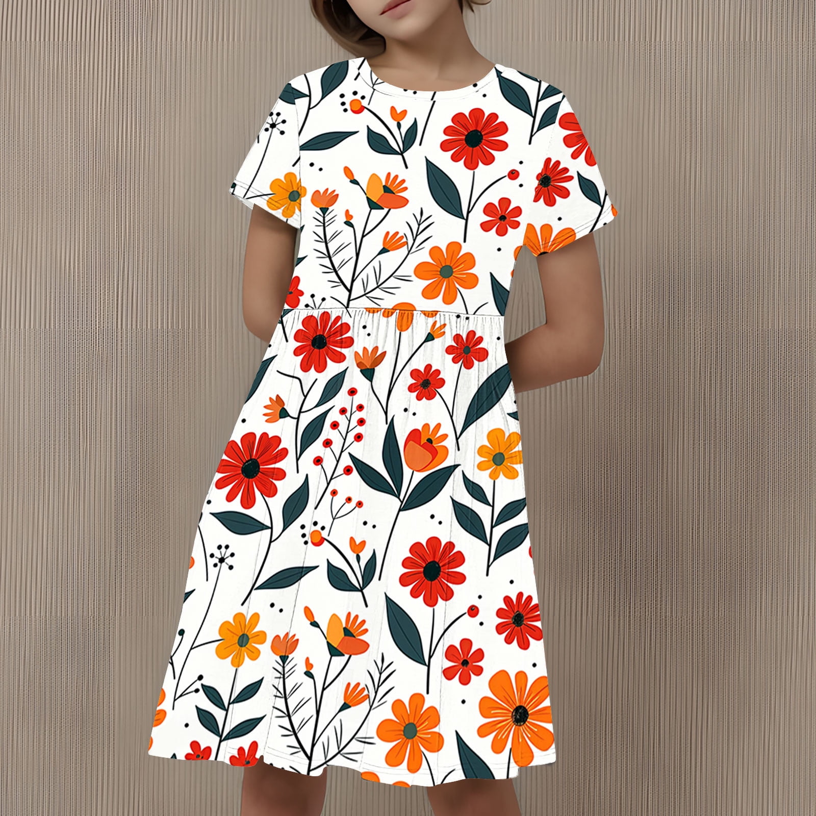 BXJX Girls Casual Graphic Dresses- Elastic Waist Ruffle Short Sleeve ...