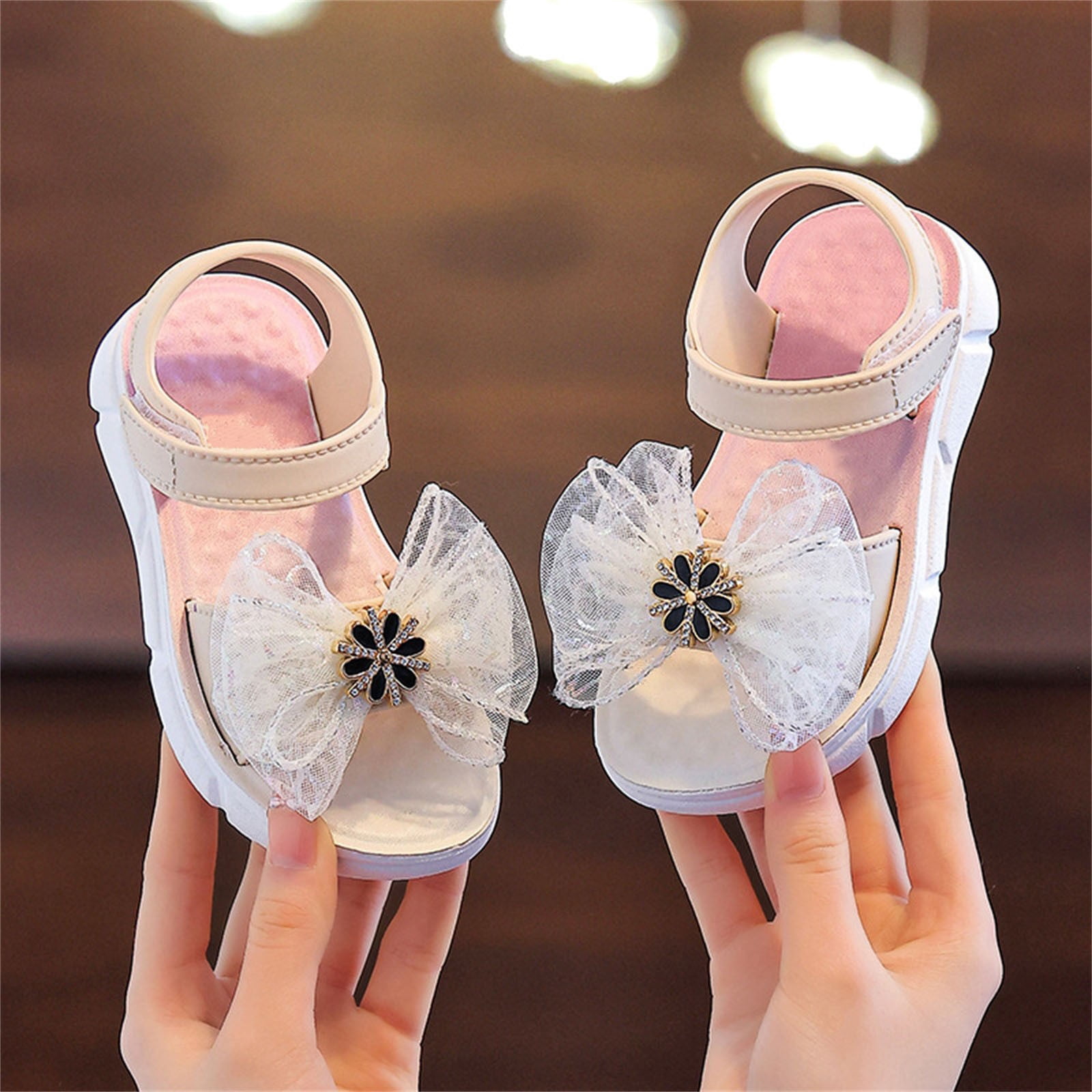 BXJX Girls Comfort Sandals, Open Toe Cute Bow Non Slip Adjustable Strap ...