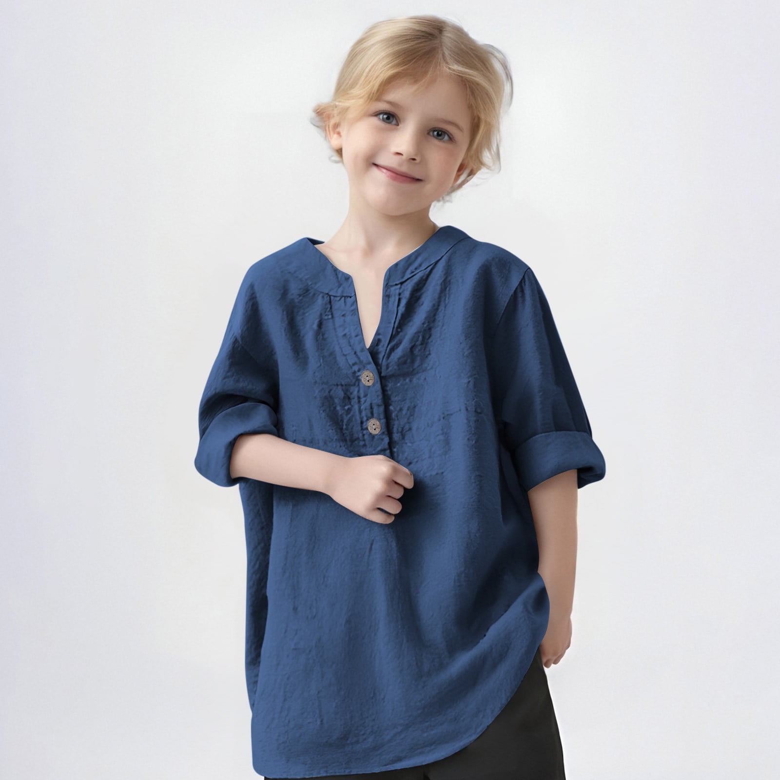 BXJX Girls Cotton Button-up Shirts- V Neck Casual Long Sleeve Spring ...