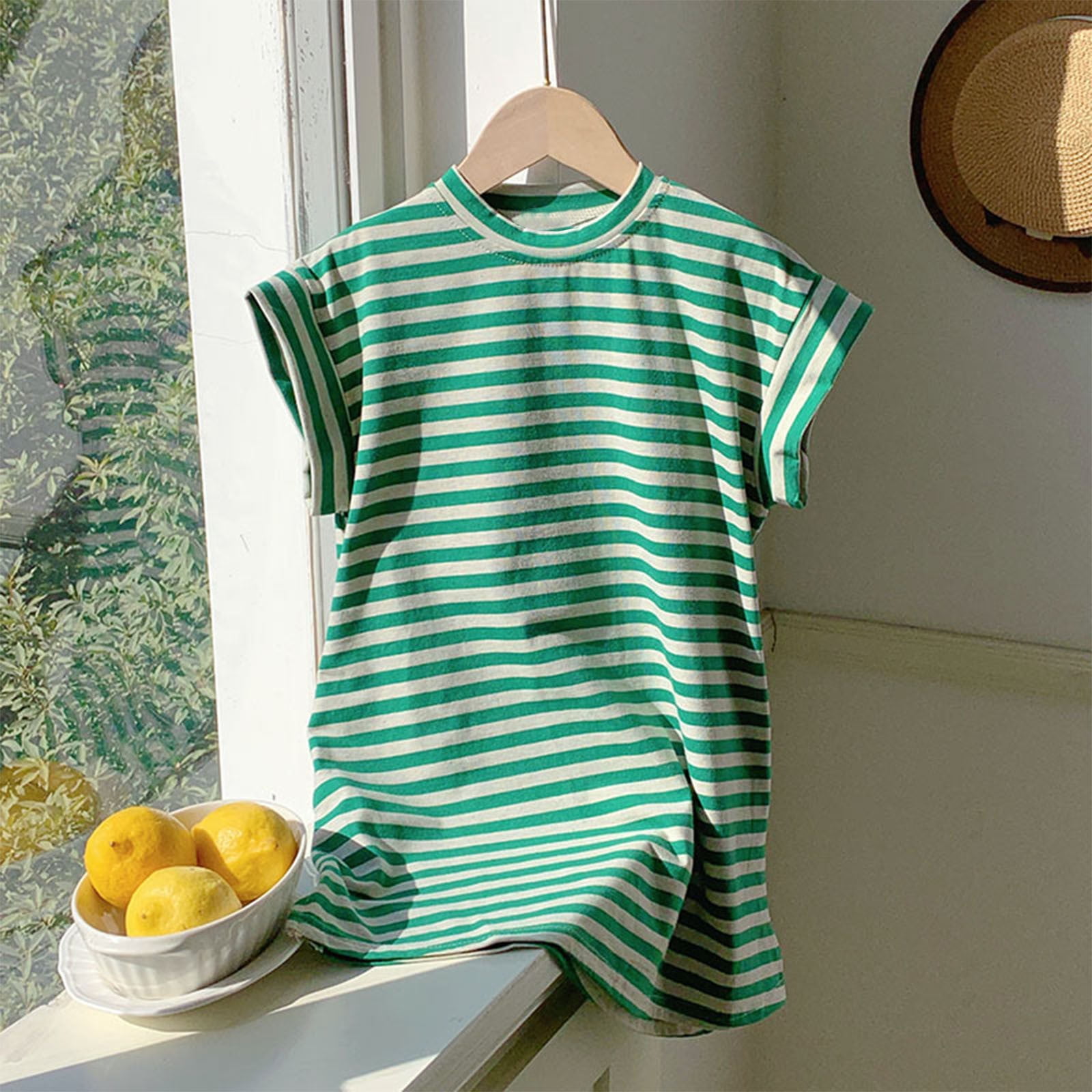 BXJX Girls Cotton Dresses- Casual Short Sleeve Crewneck Ruffle Summer ...