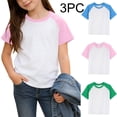 BXJX Girls Cotton T-shirts, Short Sleeve 3 Piece Crew Neck Casual Kids ...