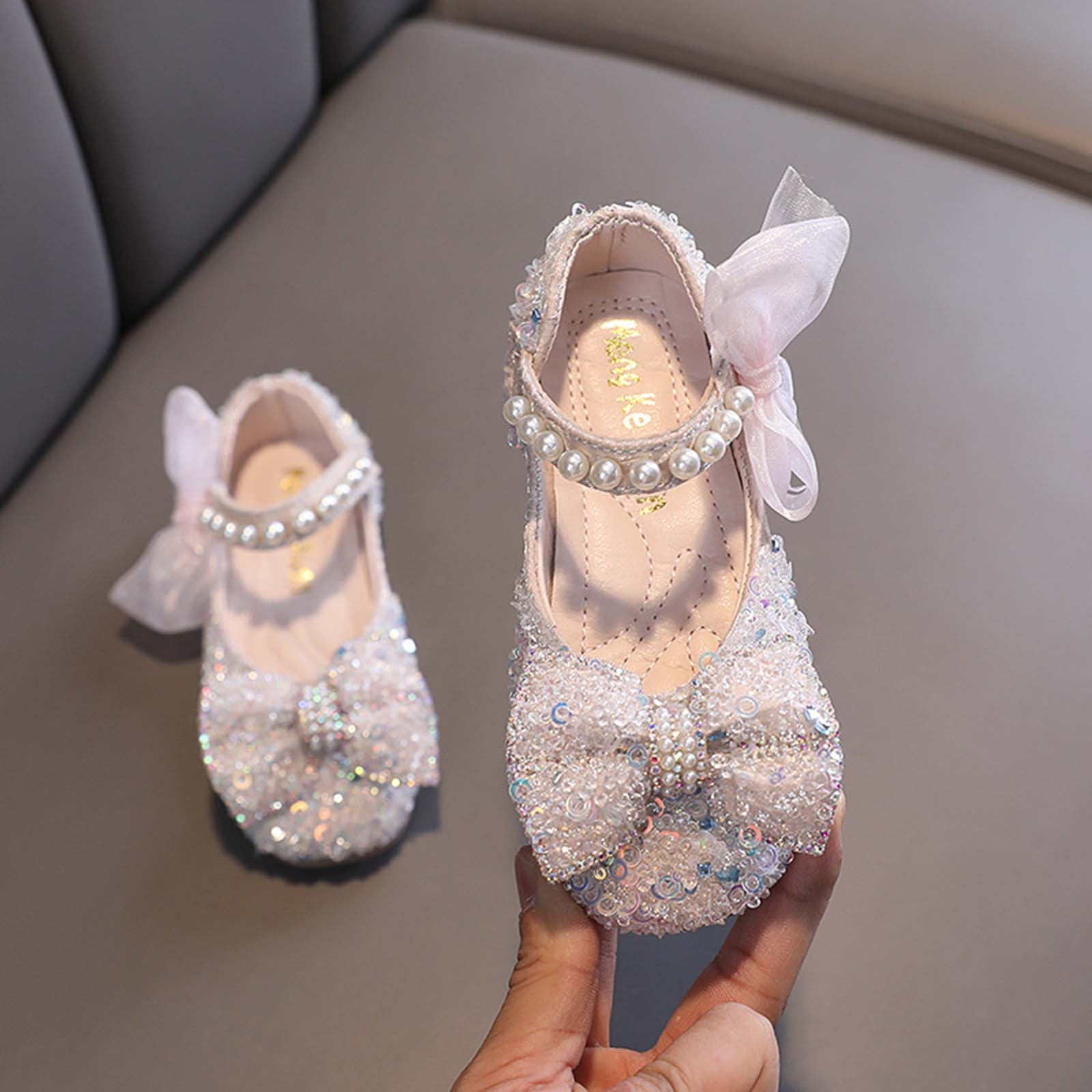 BXJX Girls Dress Shoes, Flat Heel Ankle Strap Slip-Resistant Bow Kids ...