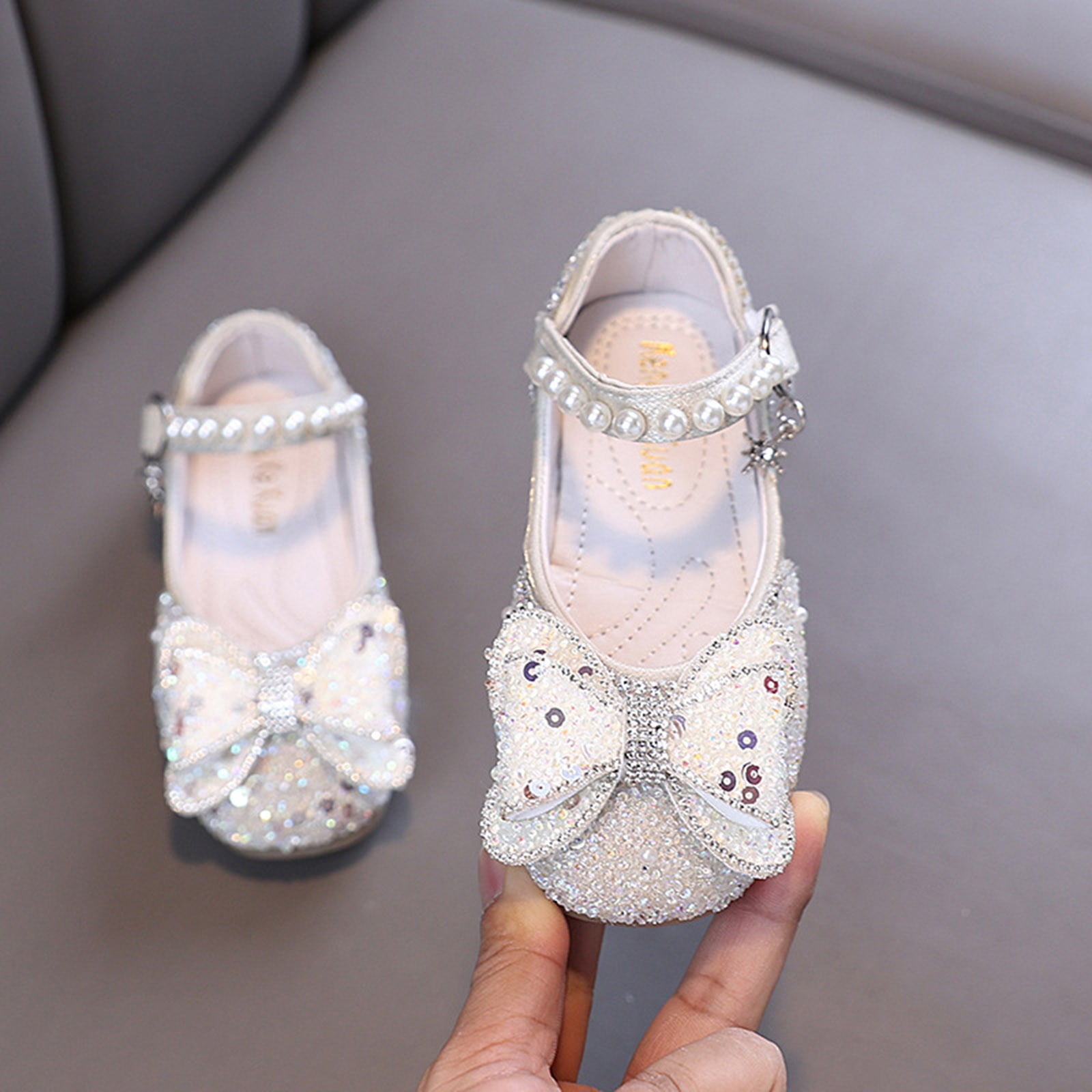 BXJX Girls Dress Shoes, Non Slip Flat Heel Ankle Strap Fashion Kids ...