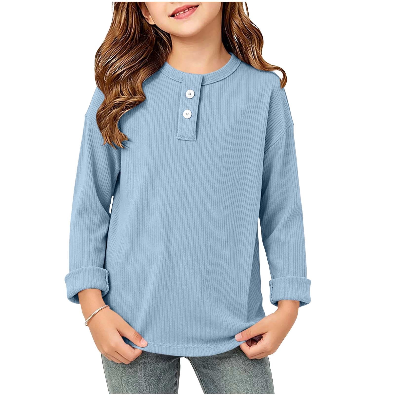 BXJX Girls Long Sleeve Tops, Casual Spring and Fall Ribbed Crew Neck ...