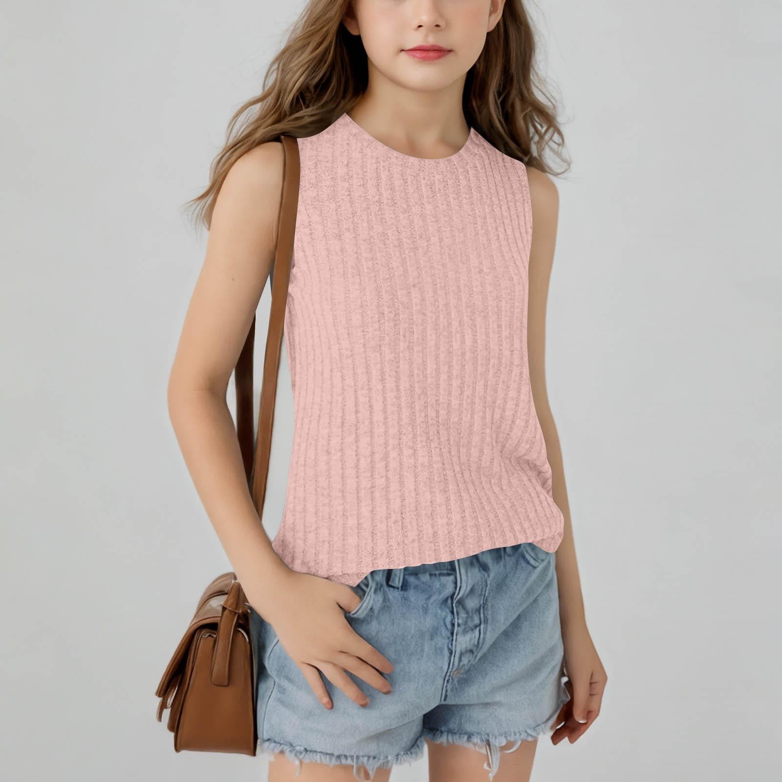 BXJX Girls Summer Ribbed Knit Tank Tops- Casual Tee Top Sleeveless ...