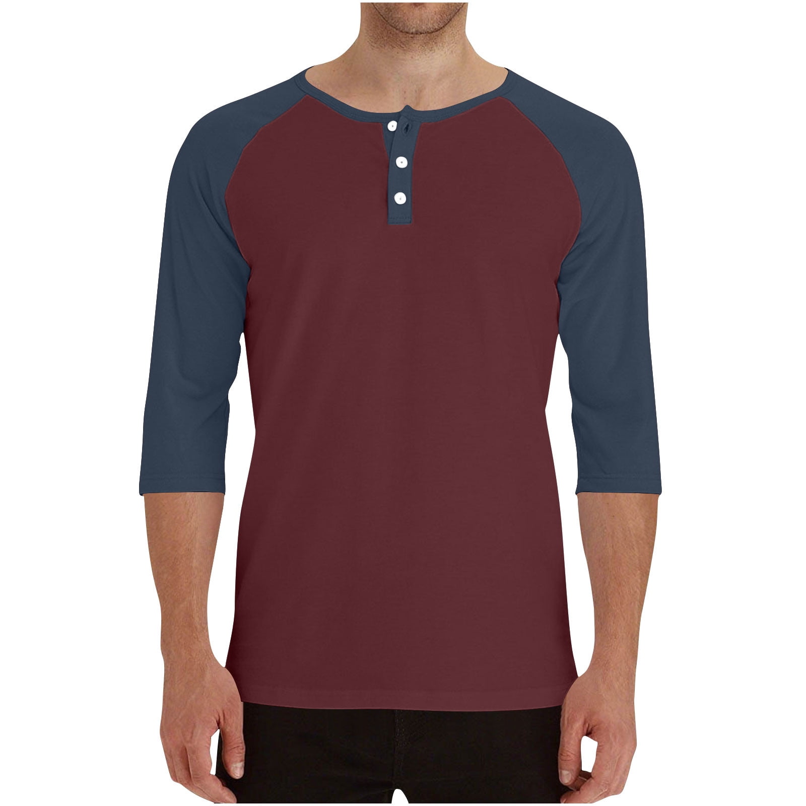 BXJX Henley Color Block Shirts Mens- Crewneck Classic Fit Versatile 3/4 ...