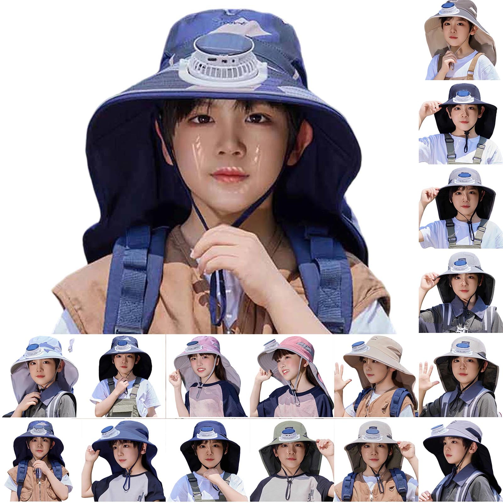 BXJX Kids Wide Brim Solar Fan Sun Protection Hat with Adjustable Chin ...