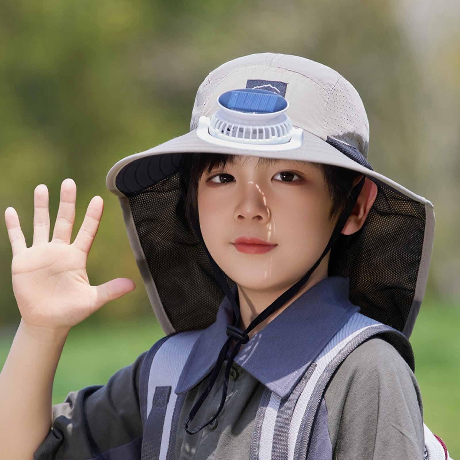 BXJX Kids Wide Brim Solar Fan Sun Protection Hat with Adjustable Chin ...