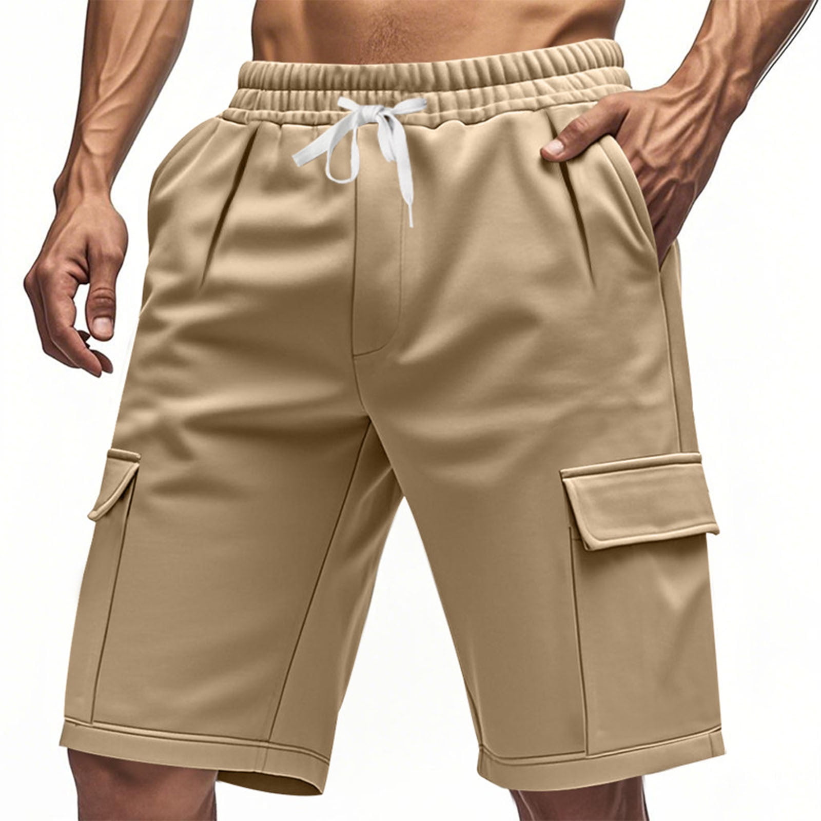 Fnooota Men's Cargo Shorts, Summer Running Drawstring Relaxed Fit Knee ...