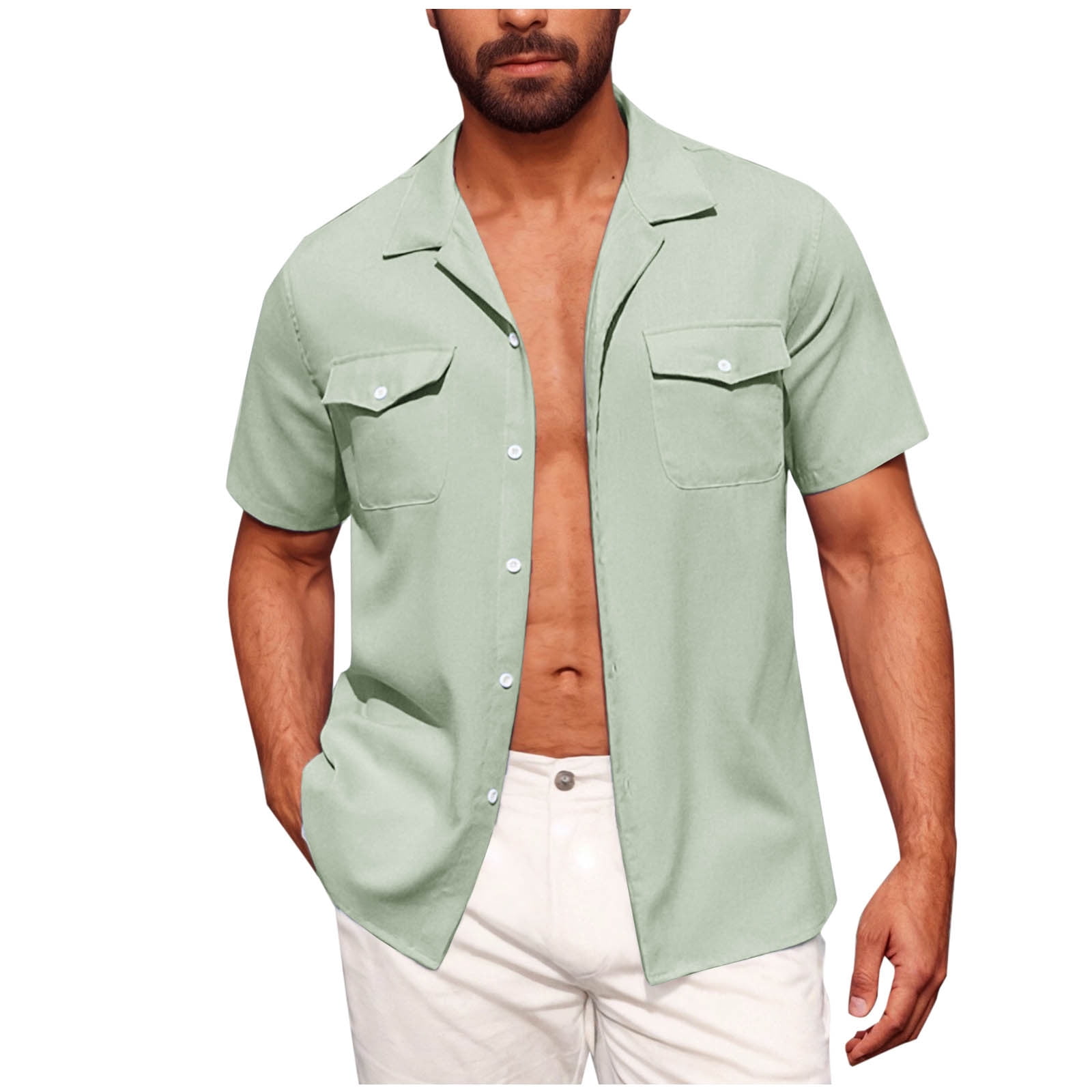 Fnooota Men's Casual Button Up Shirts, Beach Short Sleeve Colored ...