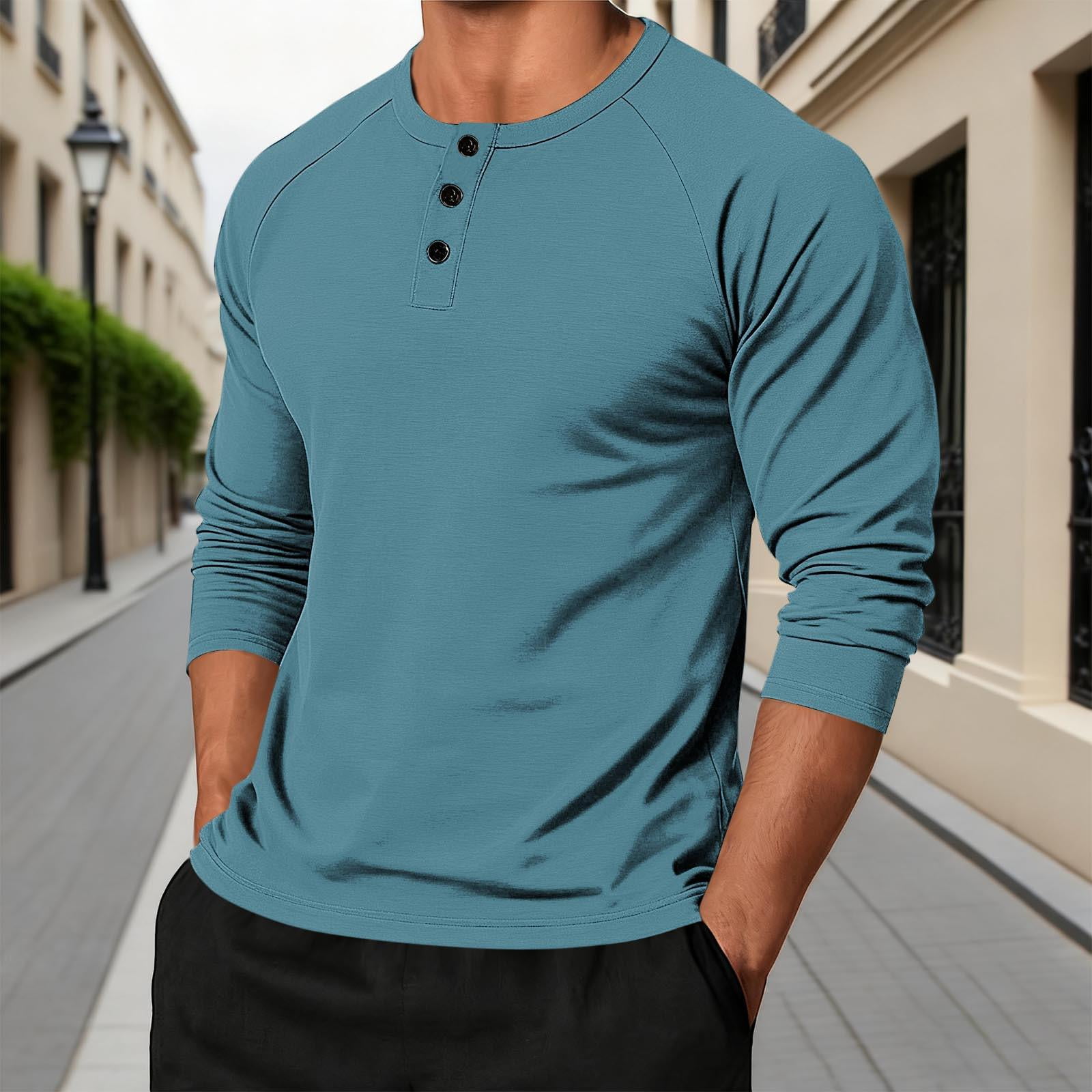 BXJX Men's Henley Neck Shirt- Casual Wear Soft Fall Spring Slim Fit Top ...