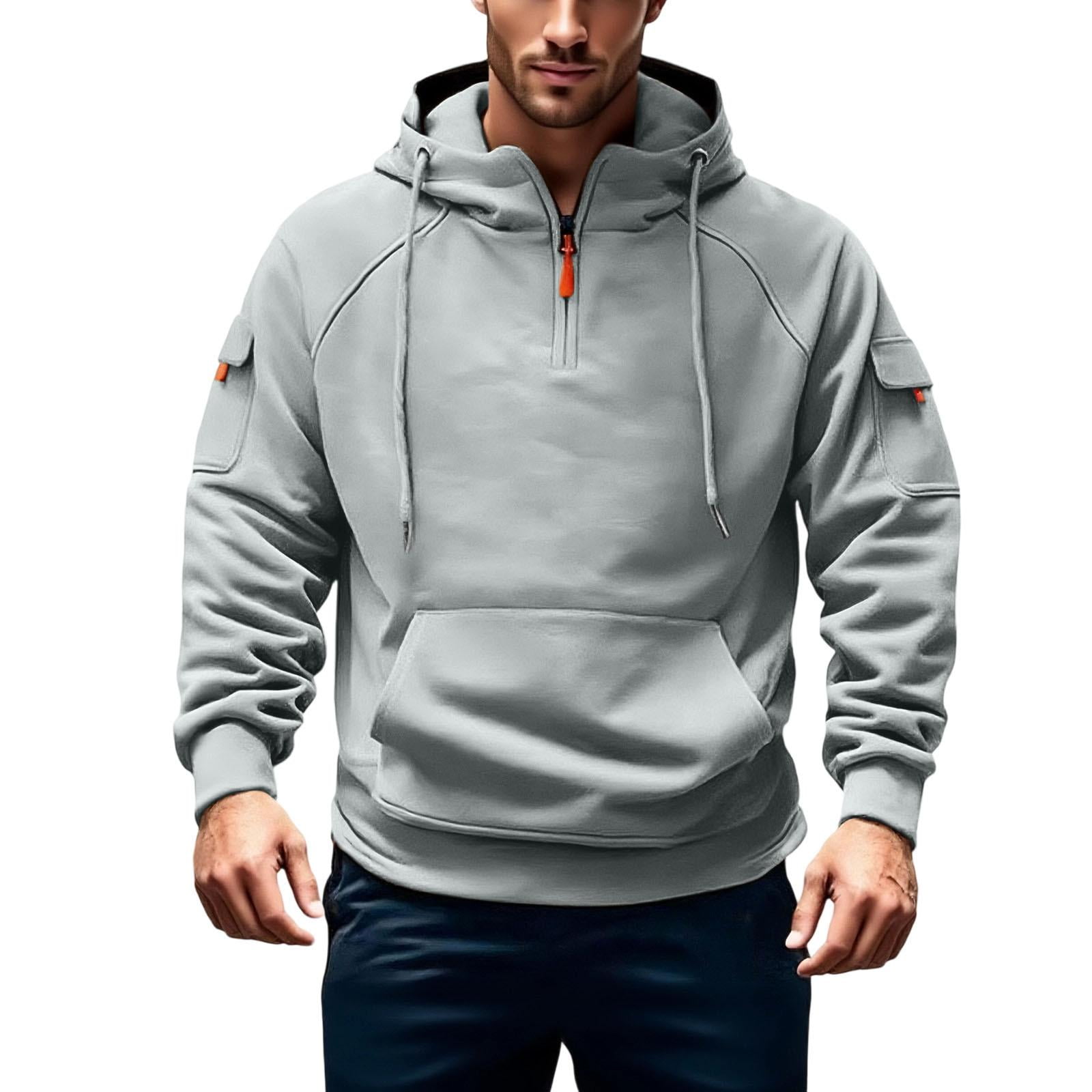 BXJX Men's Hoodie- Arm Pocket Casual Half Zipper Drawstring Sweatshirt ...