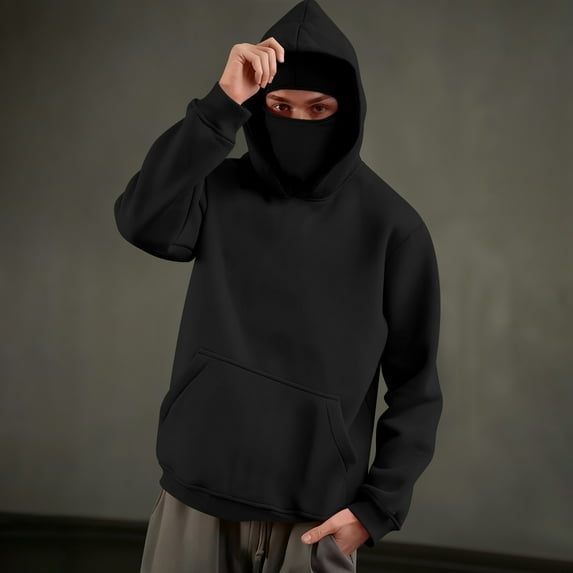 BXJX Men's Mask Hooded Sweatshirt- Pocket Gym Workout Casual Windproof ...