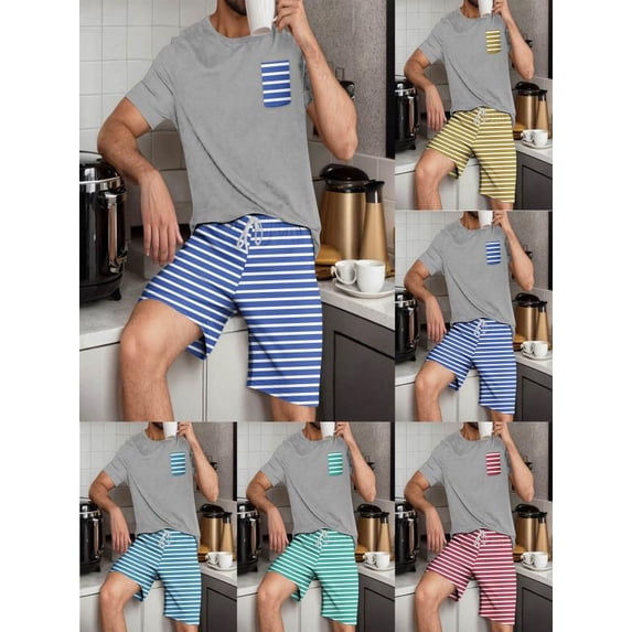 BXJX Men's Plaid Pajama Sets- 2-piece Casual Crewneck Short Sleeve ...