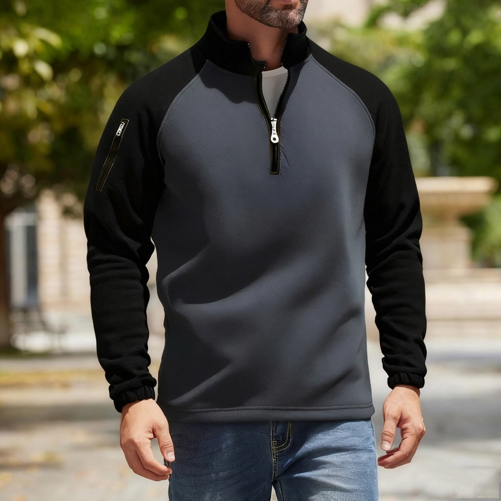 BXJX Men's Quarter Zip Sweatshirt- Casual Fall Arm Pocket Stand Collar ...
