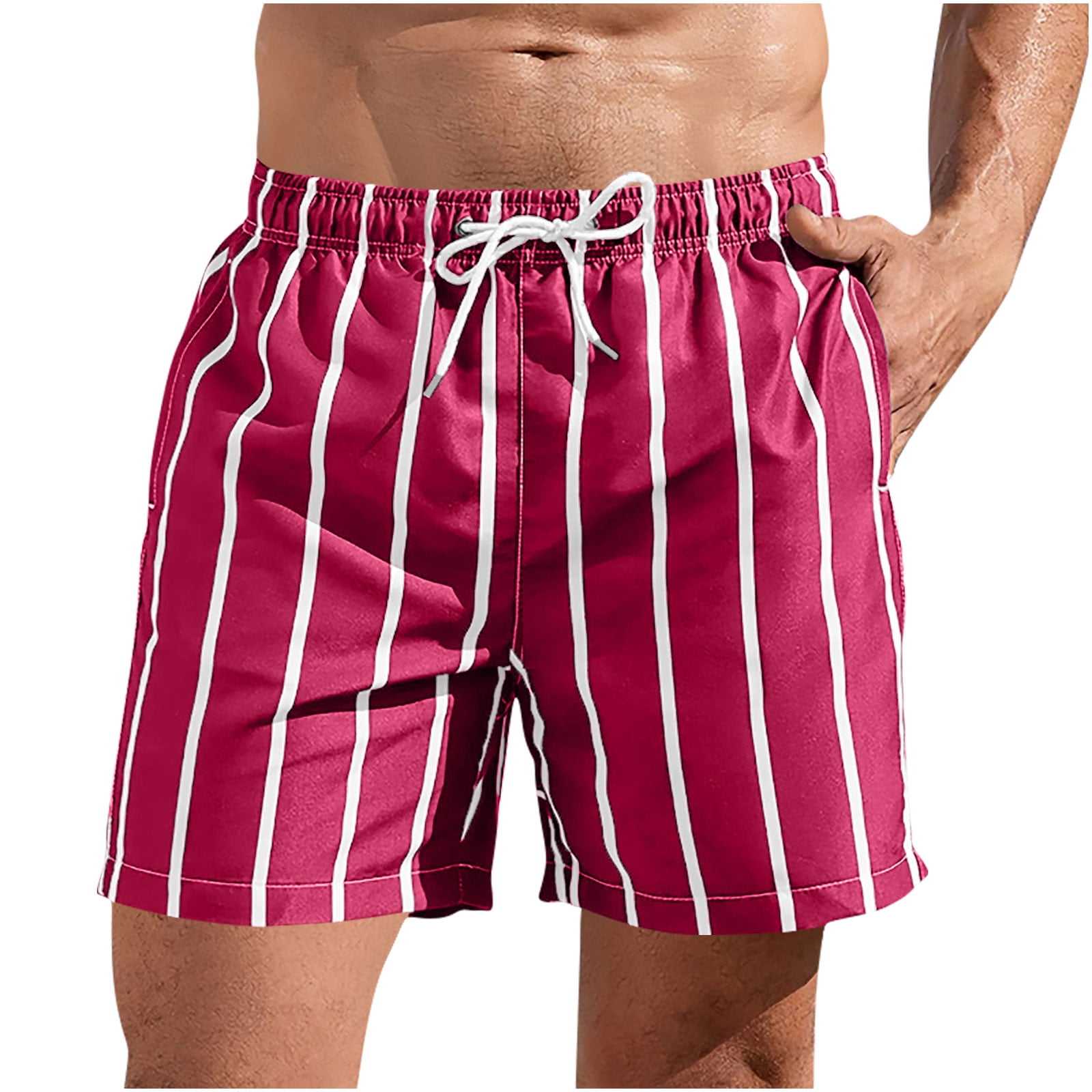 Fnooota Mens Beach Shorts 2025, Stripe Vacation Elastic Waist Summer ...