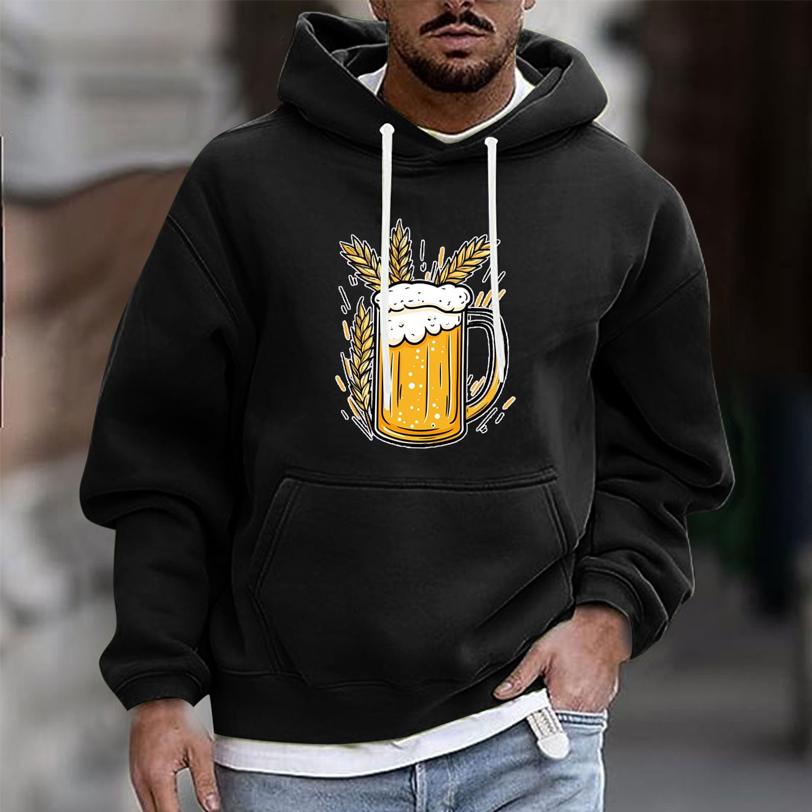 BXJX Mens Beer Festival Hoodie- Drawstring Casual Drink Party Long ...