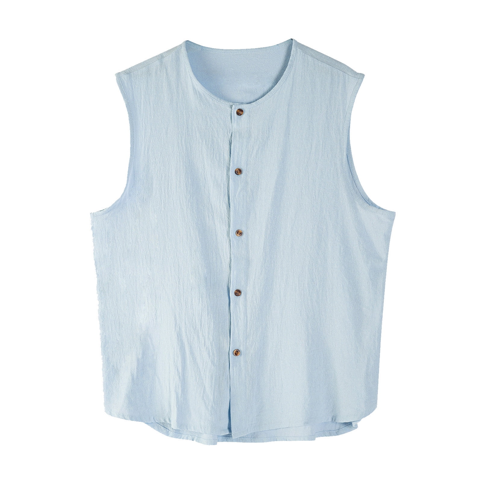 BXJX Mens Button up Tank Tops- Cotton Linen Sleeveless Crewneck Casual ...