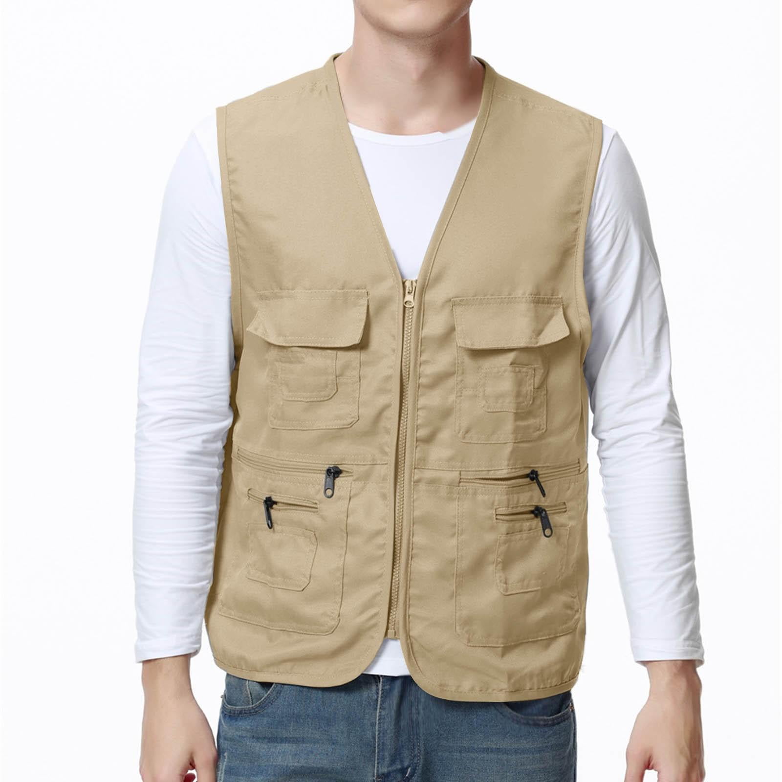 BXJX Mens Cargo Jackets With Pockets- Sleeveless Casual V Neck ...