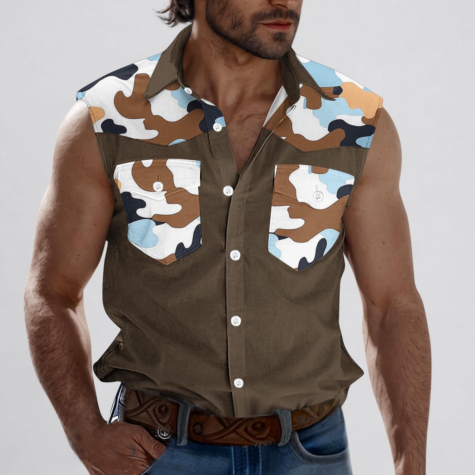 BXJX Mens Color Block Button Down Shirts With Pockets- Fashion ...