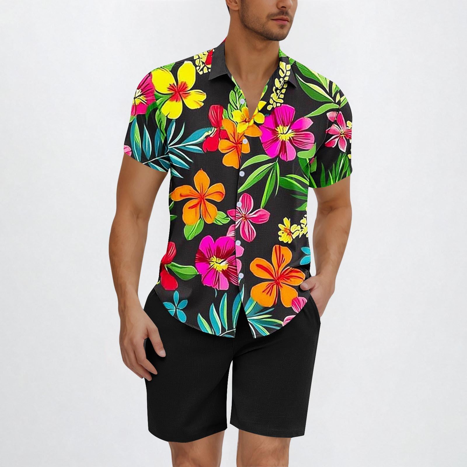 BXJX Mens Hawaiian Outfit Sets- Button Down Shirts Casual 2 piece ...